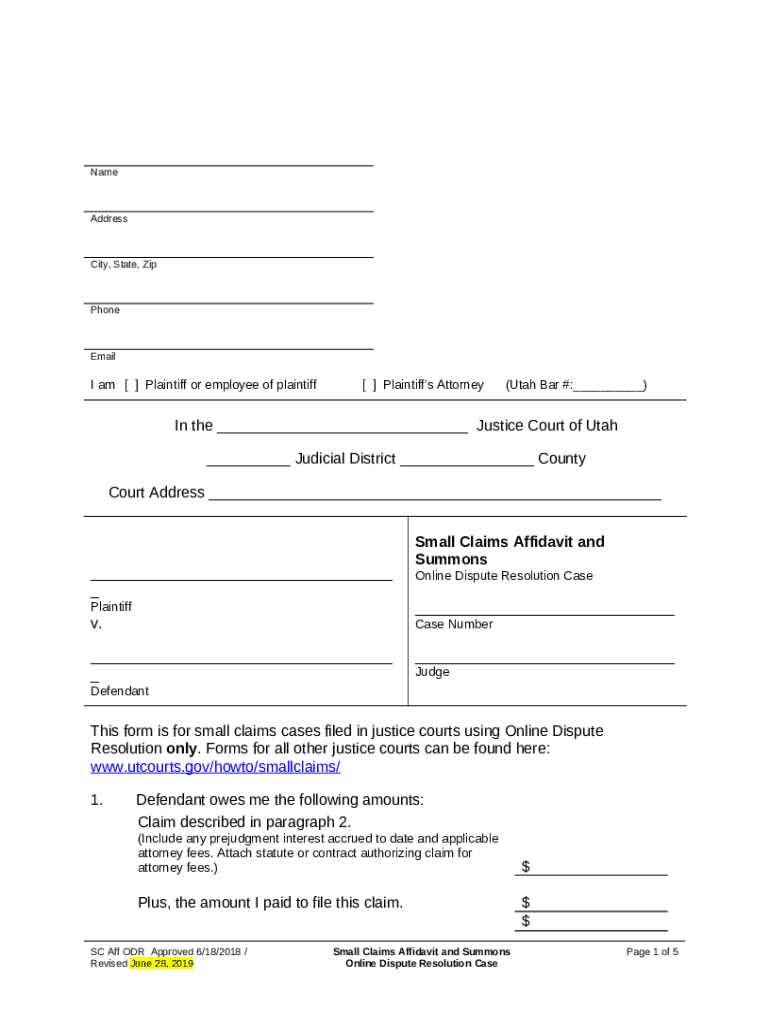 Small Claims Affidavit and Summons Doc Template | pdfFiller