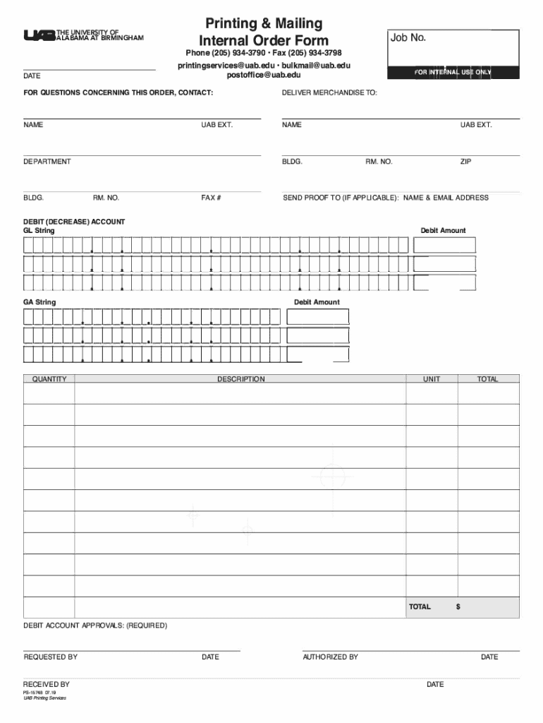 Fillable Online Printing AND Mailing Internal Order Form Fax Email ...