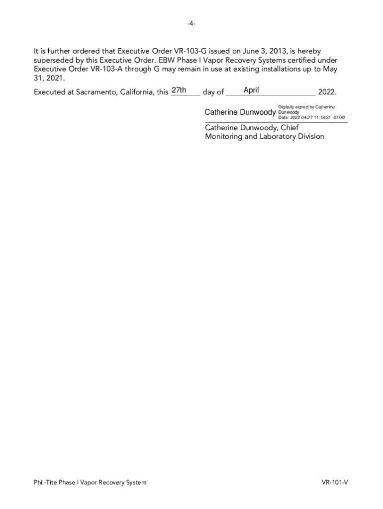 Fillable Online ww3.arb.ca.govvaporeosState of California Air Resources Board Executive Order VR ...