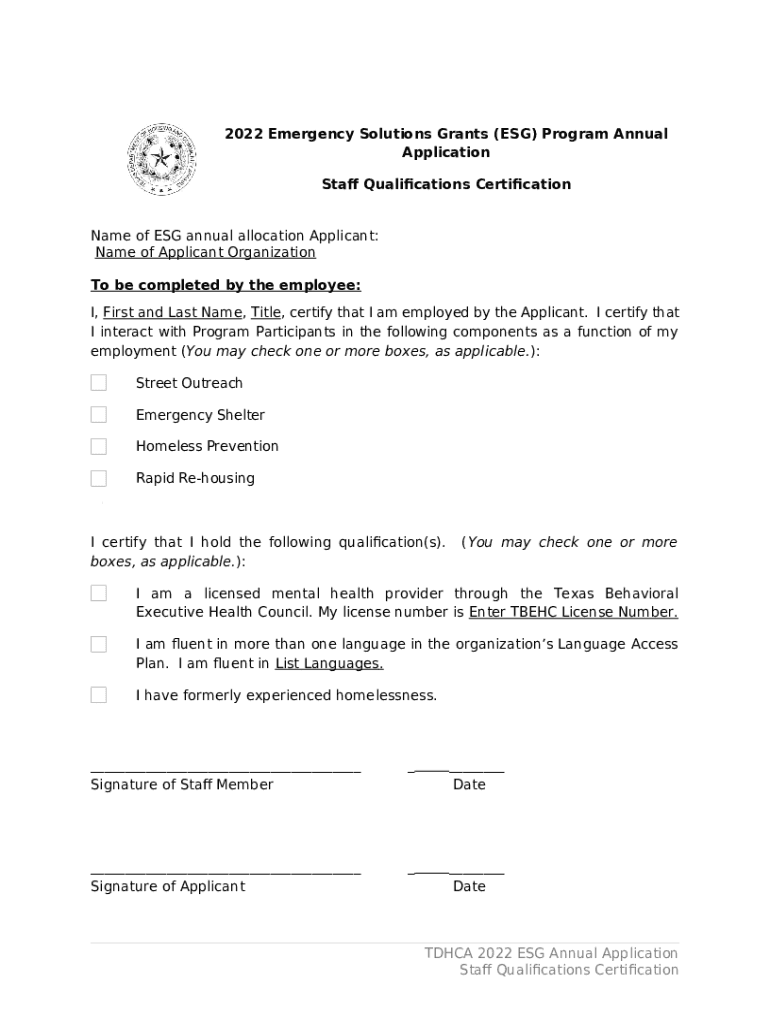 ESG Certifcation of Staff Qualifications Doc Template | pdfFiller