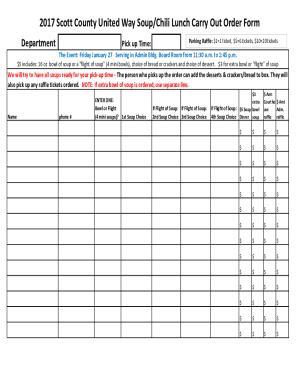 Fillable Online 2017 Scott County United Way Soup/Chili Lunch Carry Out ...