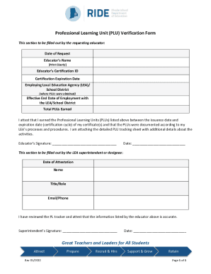 Fillable Online Professional Learning Unit (PLU) Verification Form ...