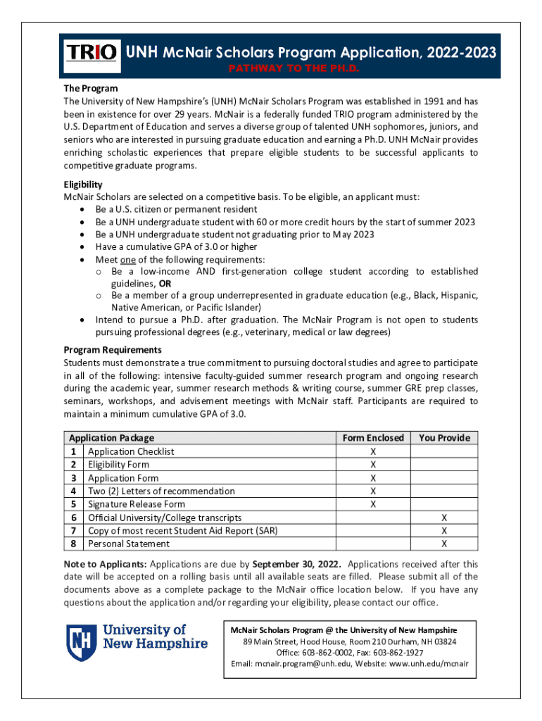 Fillable Online www.unh.edusitesdefaultMcNair Scholars How to Apply ...