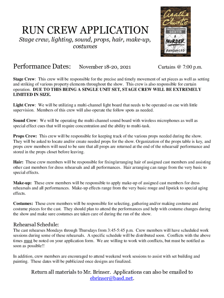 Fillable Online RUN CREW APPLICATION Fax Email Print - pdfFiller