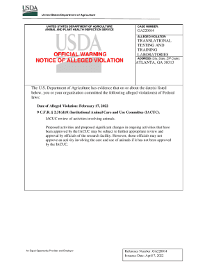 Fillable Online UNITED STATES DEPARTMENT OF AGRICULTURE CASE NUMBER ...