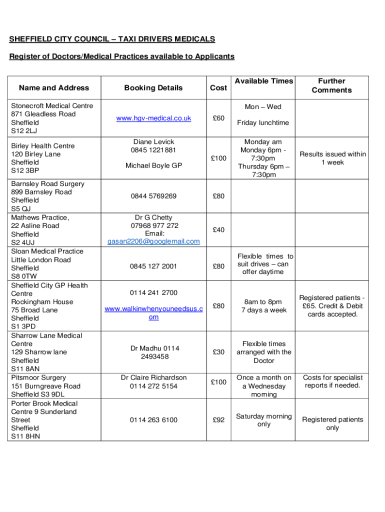 Fillable Online Taxi Driver Medicals. You will need a doctor to ...