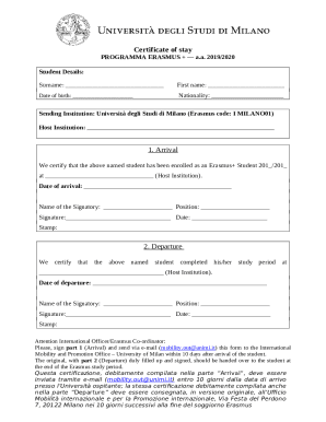Certificate of stay Programma Erasmus - unimi.it Doc Template | pdfFiller
