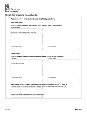 Fillable Online Authorisation to use Customs Simplified Procedures ...