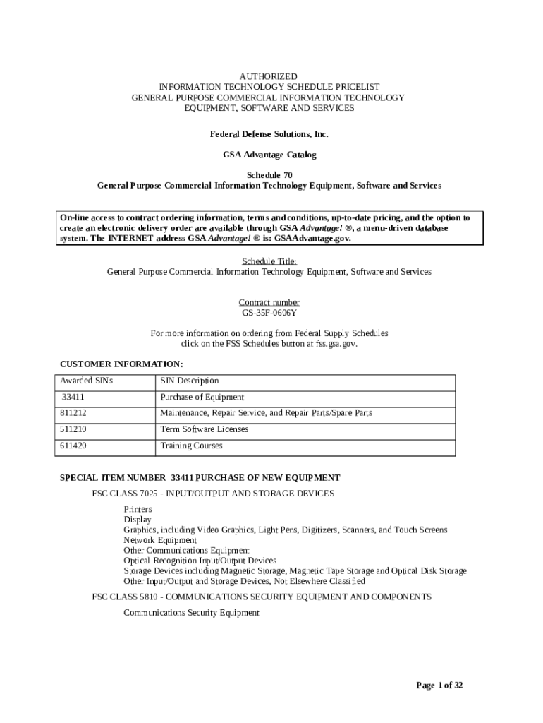 Authorized Ination Technology Schedule Pricelist General Purpose ... Doc Template | pdfFiller