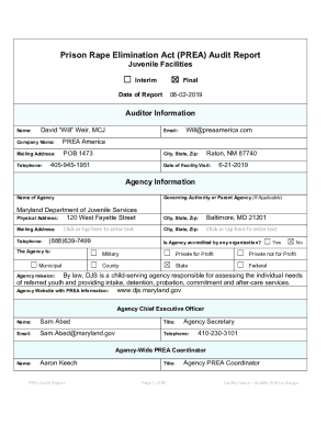Fillable Online djs maryland 2019 - Prison Rape Elimination Act (PREA ...
