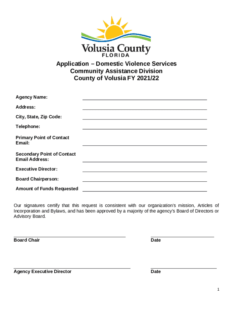 Application- Domestic Violence Services - Volusia County, Florida Doc ...
