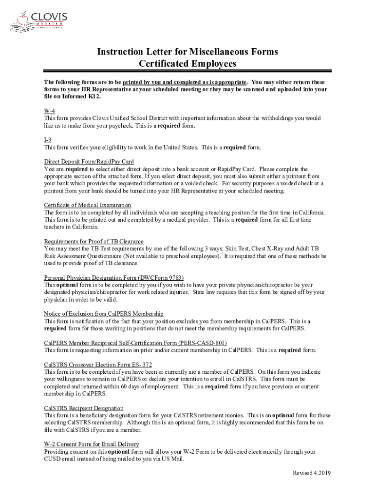 Fillable Online Instruction Letter for Miscellaneous Forms Certificated ...