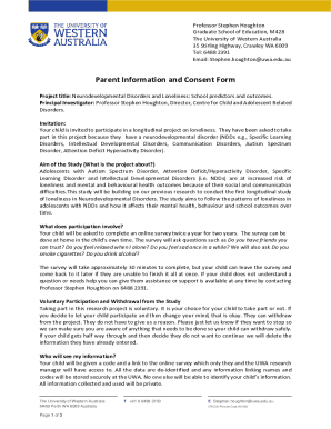 Fillable Online Parent Information and Consent Form - UWA Fax Email ...