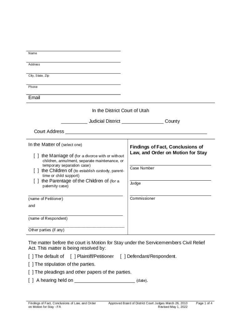 Findings of Fact, Conclusions of Law, and Order on Motion for Stay ...