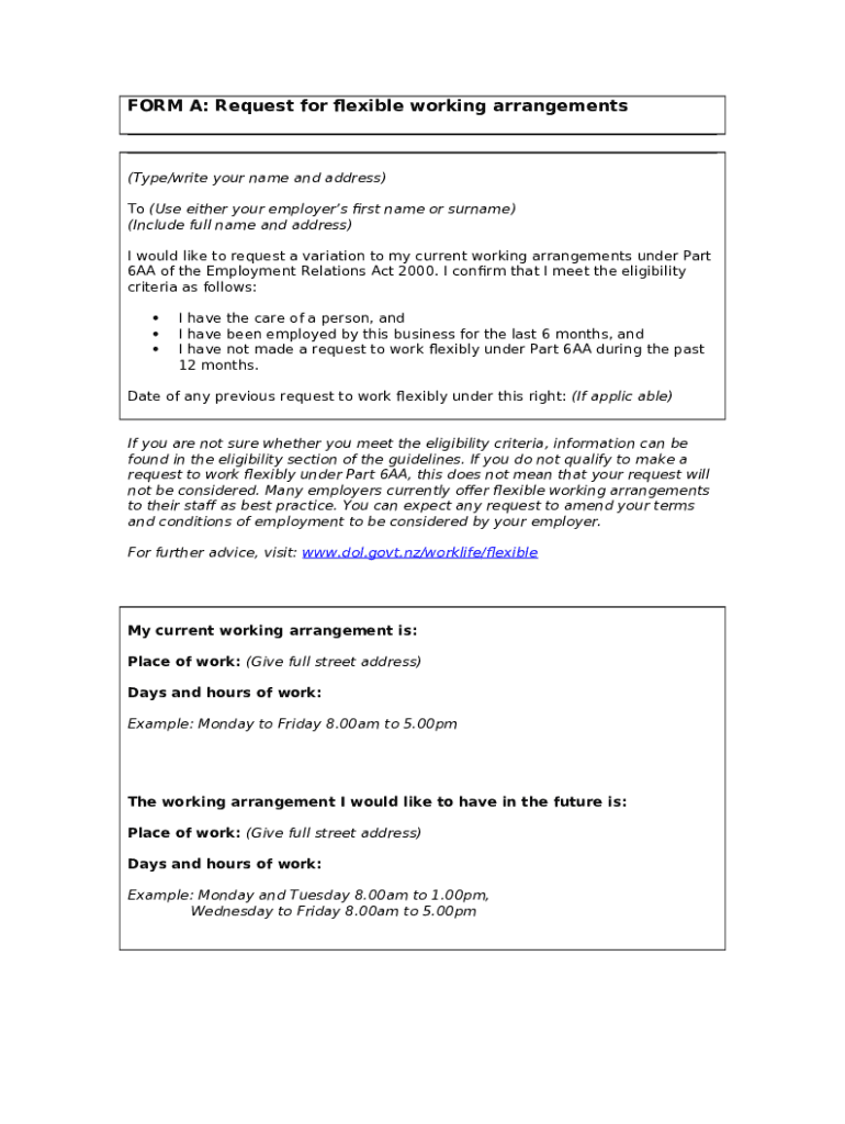 A: Request for flexible working arrangements - University of Otago Doc ...