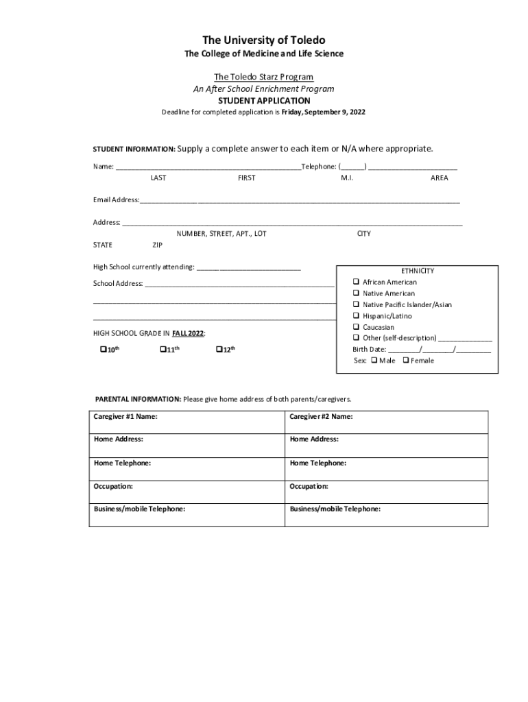Fillable Online www.utoledo.edu med diversityThe Toledo Starz Program An After School Enrichment ...