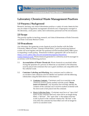 Fillable Online Laboratory Chemical Waste Management Practices - Duke ...