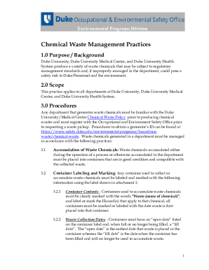 Fillable Online Chemical Waste Management Practices - Duke University ...