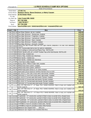 Fillable Online Price quote for: 1.0 PRICE SCHEDULE DUMP BOX OPTIONS ...