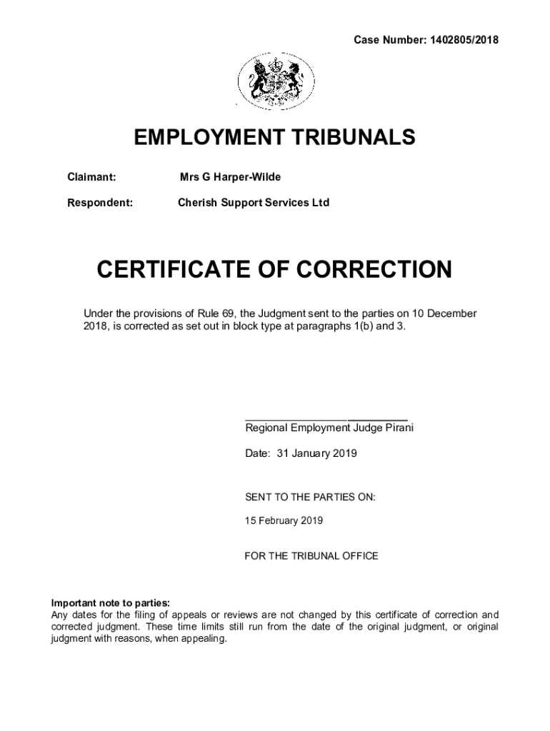 Fillable Online 1402805.18 Harper-Wilde certificate of correction 31 ...