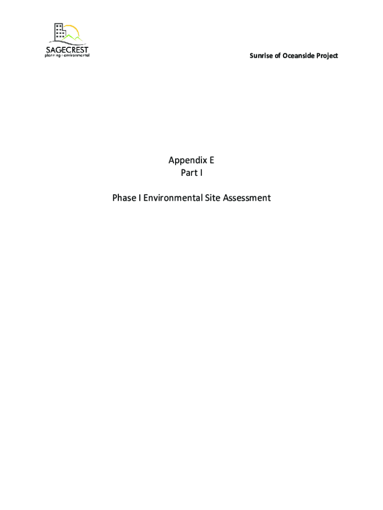 Fillable Online Appendix E Part I Phase I Environmental Site Assessment ...