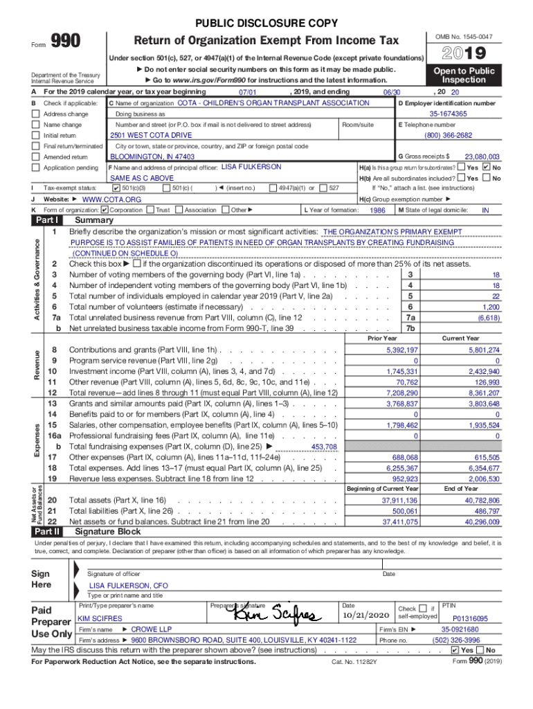 Fillable Online Public Inspection Copy Form 990 Return of Organization Exempt From ... Fax Email ...