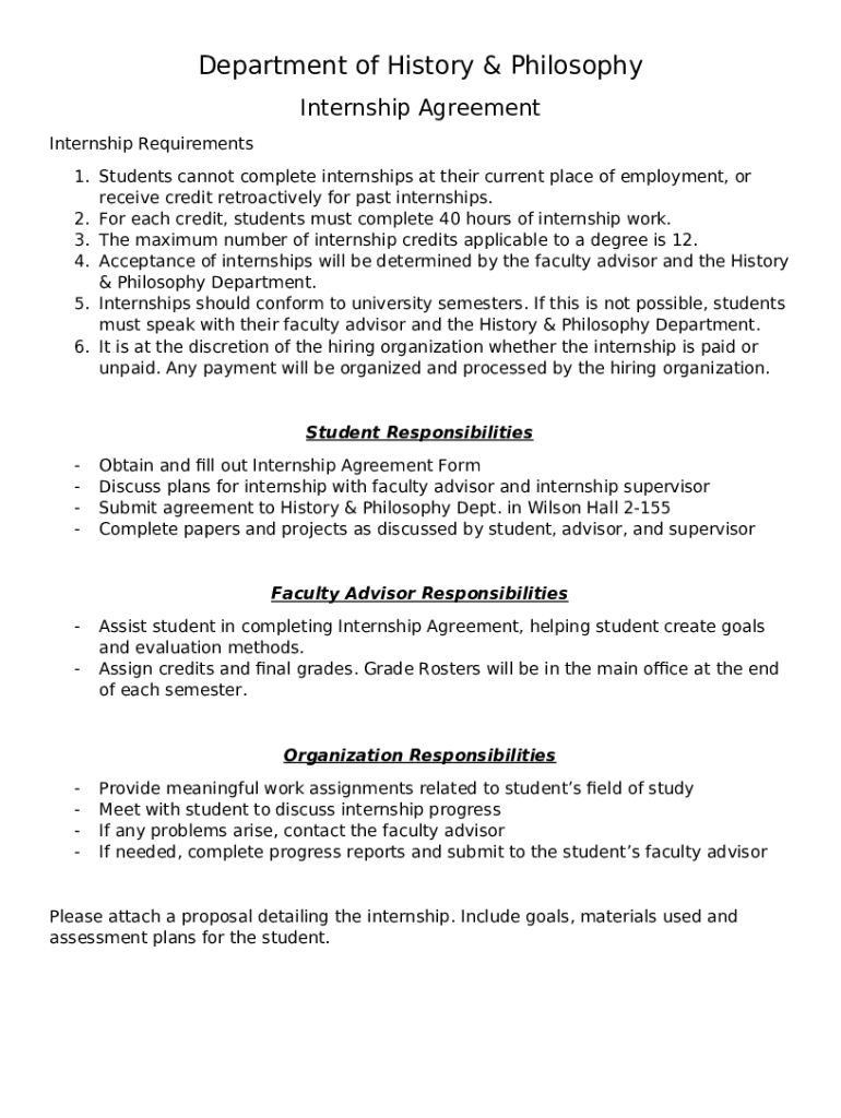 InternshipsDepartment of HistorySample Internship AgreementClaremont ...