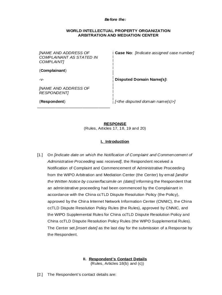 RESPONSE - wipo.int Doc Template | pdfFiller