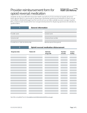 Fillable Online Provider reimbursement form for opioid reversal ...
