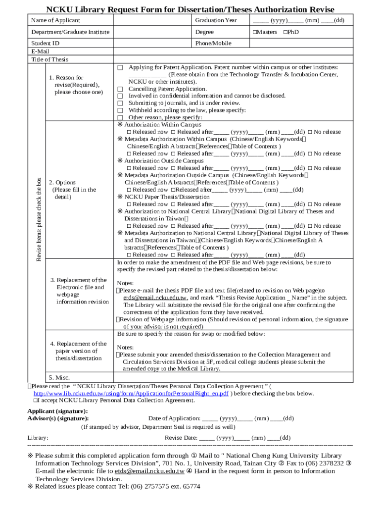 www.pdffiller.com424014029--NCKU-LibraryNCKU Library Request for Dissertation/Theses ...