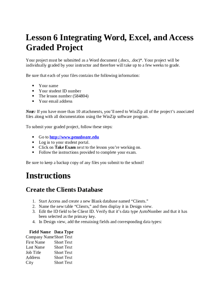 Integrating Word, Excel, and Access Graded Project.docx Doc Template | pdfFiller