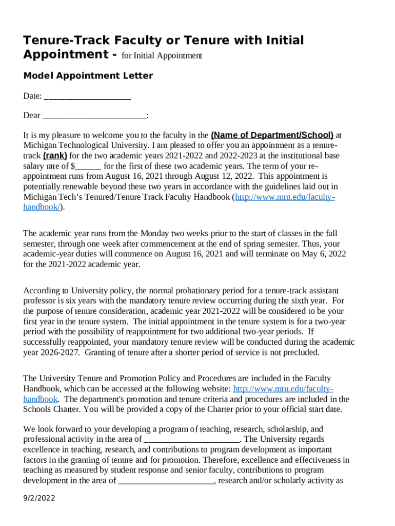 Administrative ManualThe Offer of Tenure-track Appointment Doc Template ...