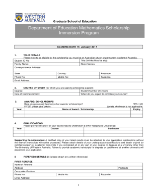 Fillable Online Department of Education Mathematics Scholarship Fax ...