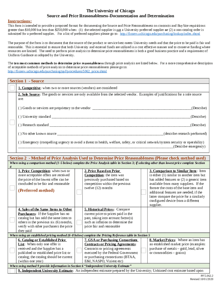 The University of Chicago Source and Price Reasonableness-Documentation ...