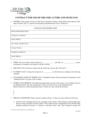 Fillable Online Contract for Grand Theatre Actors and Musicians - SLCC ...