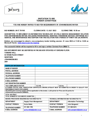 Fillable Online INVITATION TO BID TENDER COVER PAGE - Johannesburg ...