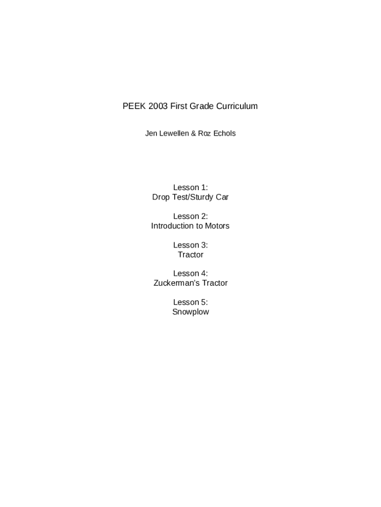 PEEK 2003 First Grade Curriculum - Princeton University Doc Template ...