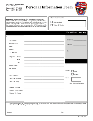 Fillable Online Personal Information Form - NJ.gov Fax Email Print ...