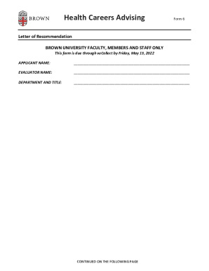 Fillable Online Fillable Online Health Careers Advising Form 1 - Brown ...