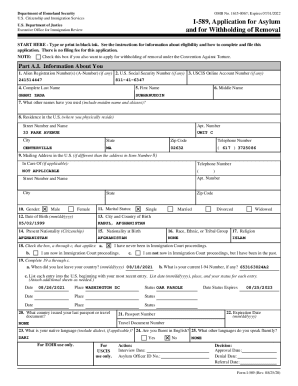 Fillable Online Form I-589, Application for Asylum and for Withholding ...