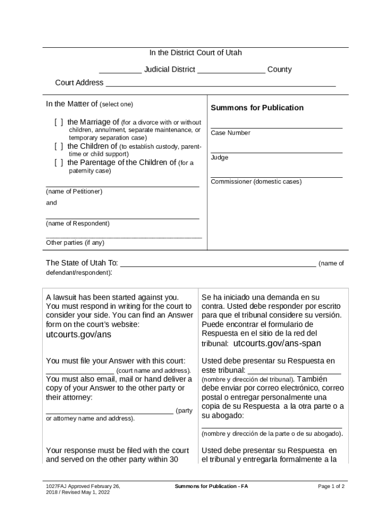 the Children of (to establish custody, parent-time or child support ...