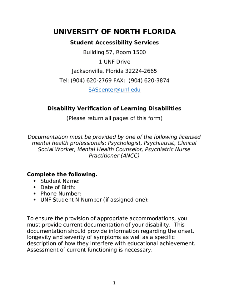 UNF DRC Learning Disabilities Documentation Repaired Doc Template ...
