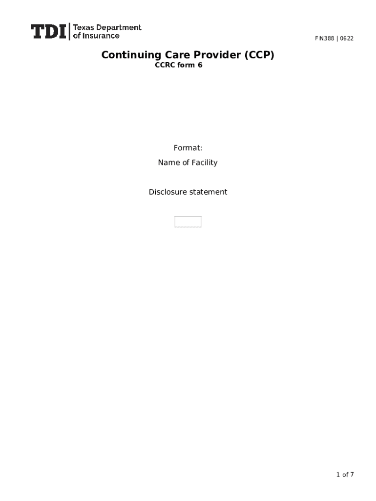 FIN388 - Continuing Care Provider (CCP) - CCRC 6 Doc Template | pdfFiller