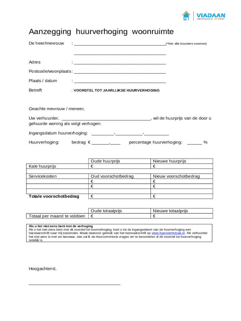 Brief huurverhoging - Top Voorbeelden Doc Template | pdfFiller