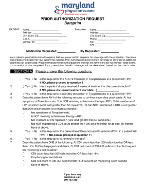 Fillable Online PRIOR AUTHORIZATION REQUEST - Maryland Physicians Care ...