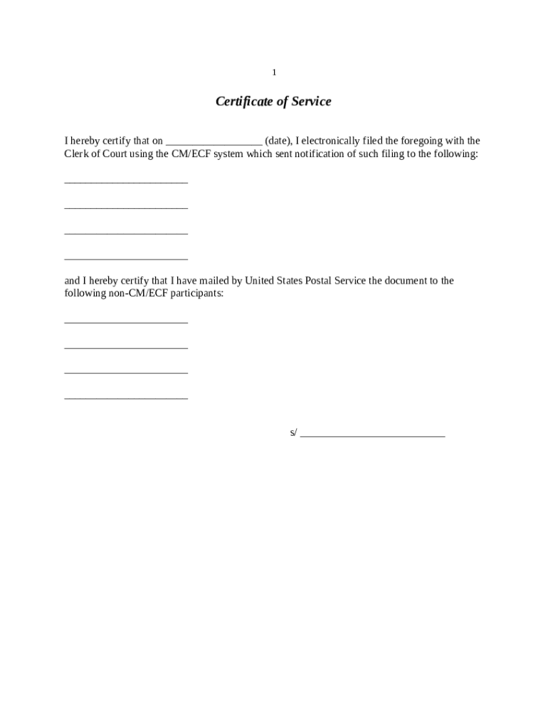 Sample Certificate of Service - United States Bankruptcy Court Doc ...
