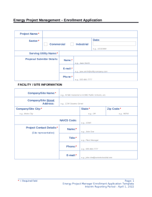 Energy Project Management Enrollment Application Doc Template | pdfFiller