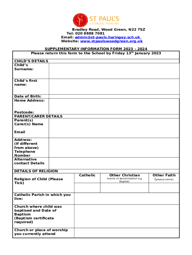 St Paul's CPS (N22) - Home Doc Template | pdfFiller