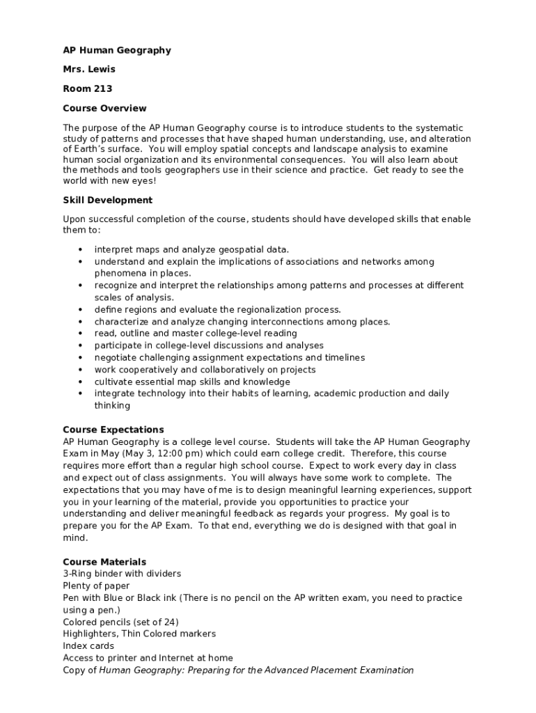 Course Overview And Purpose AP Human Geography Doc Template PdfFiller