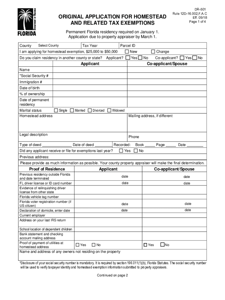 Fillable Online ORIGINAL APPLICATION FOR HOMESTEAD EXEMPTIONS ...